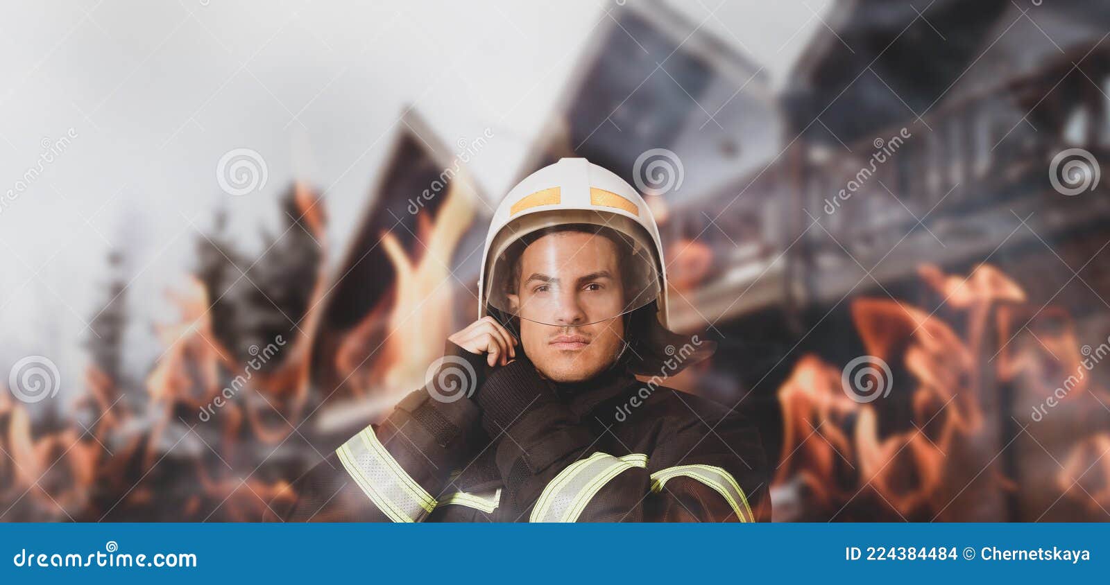 Rescuer Wearing Uniform and Helmet. Professional Firefighter Stock ...