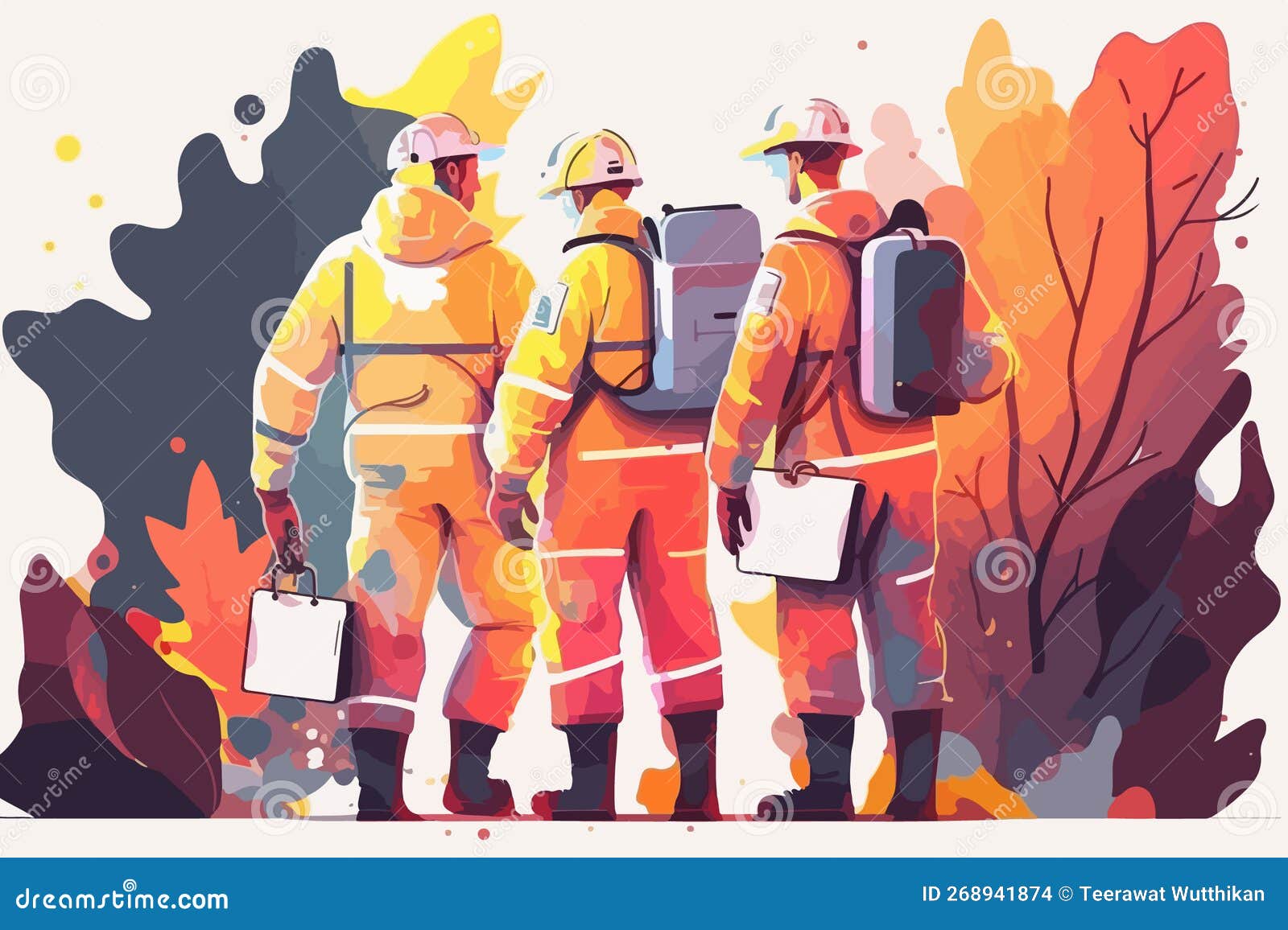Rescuers Were Working To Bring the Injured Body Out. Stock Vector ...