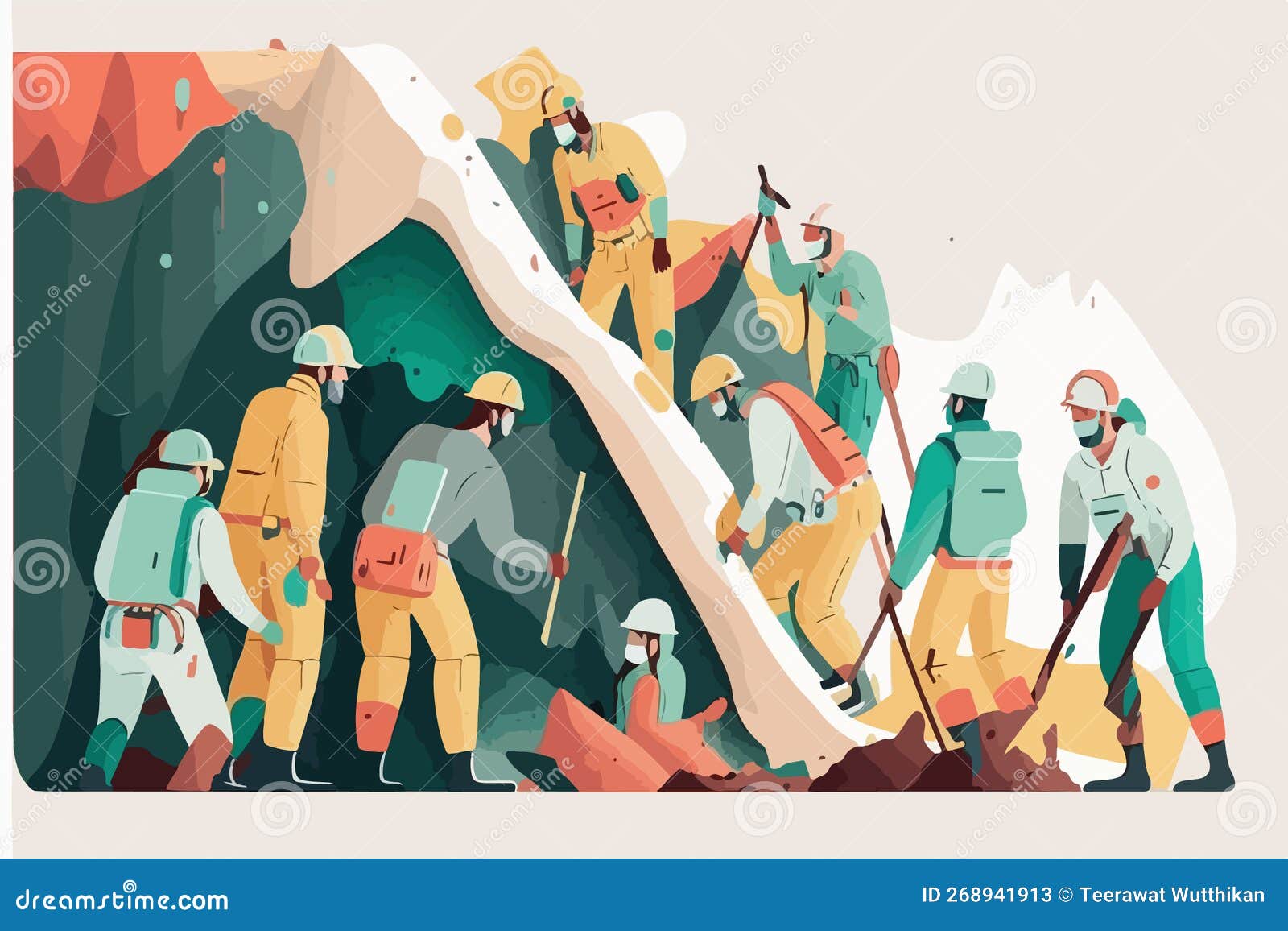 Rescue Teams are Helping To Dig. To Help the Injured. Stock Vector ...