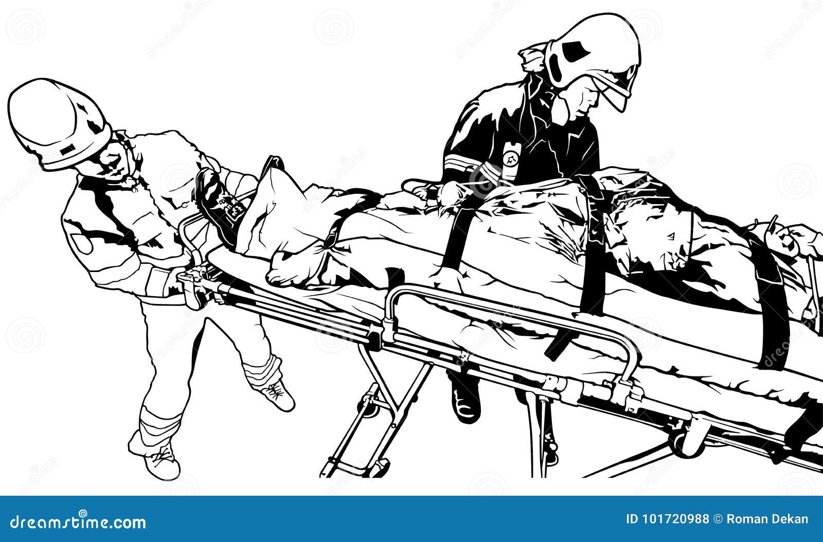 Rescuers and Saved Man on Stretcher Stock Vector - Illustration of ...