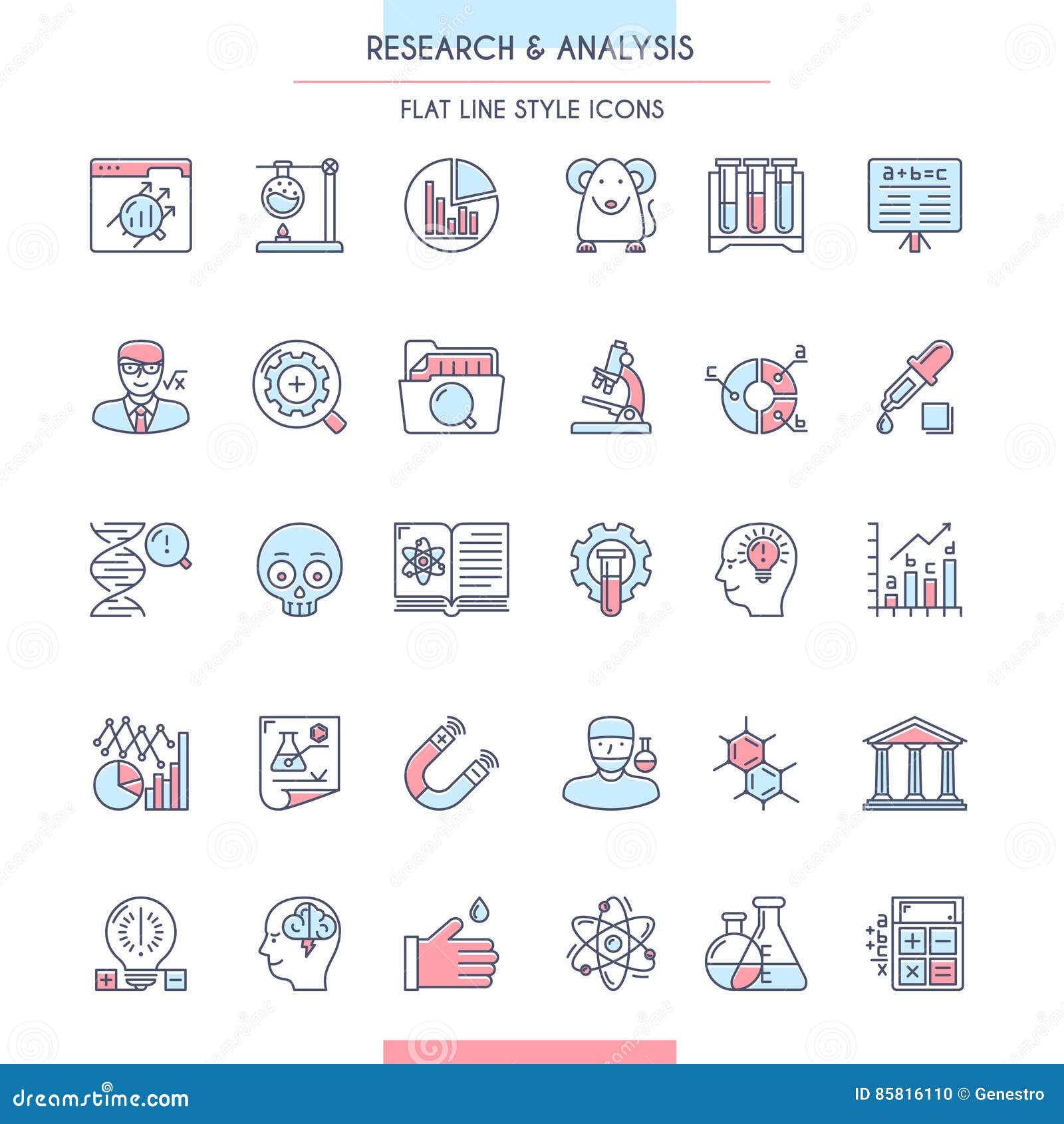 Research and Analysis Icon Set Stock Vector - Illustration of genetic ...