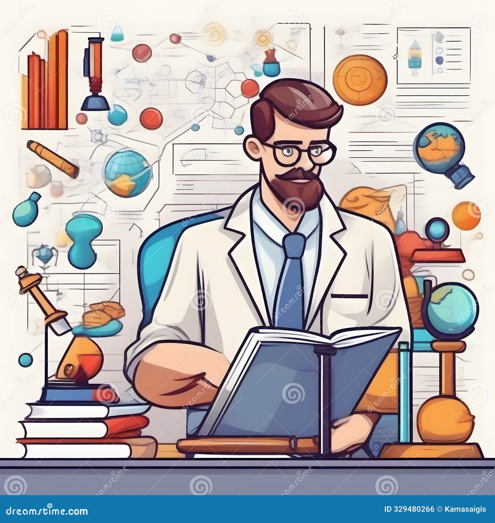 Research Colorful Cartoon Style High Resolution Vector in the Style of ...