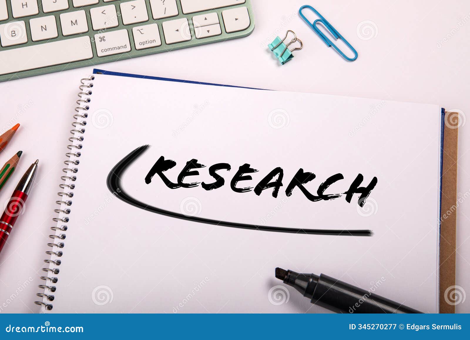 RESEARCH Concept. Computer Keyboard and Notepad with Text on Office ...