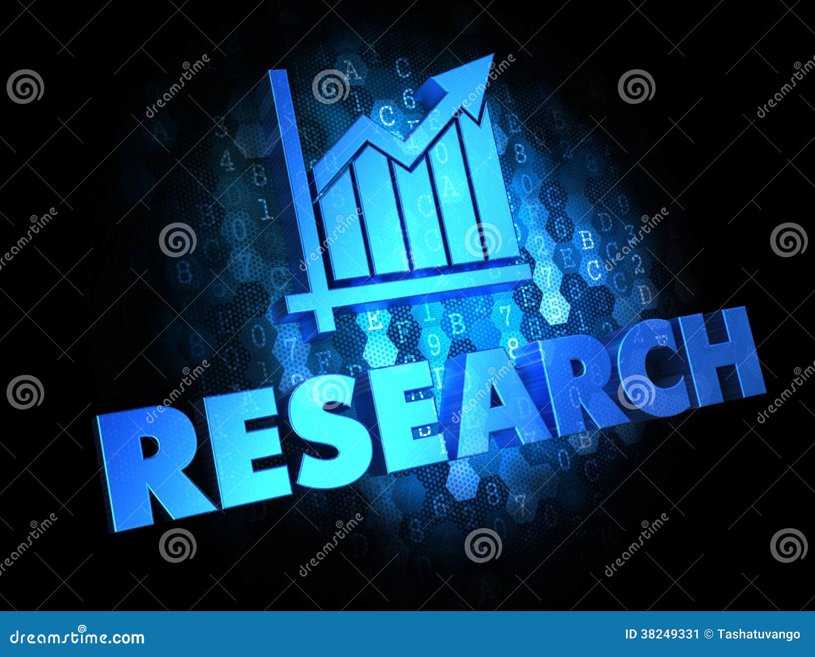 Research Concept on Dark Digital Background. Stock Illustration ...