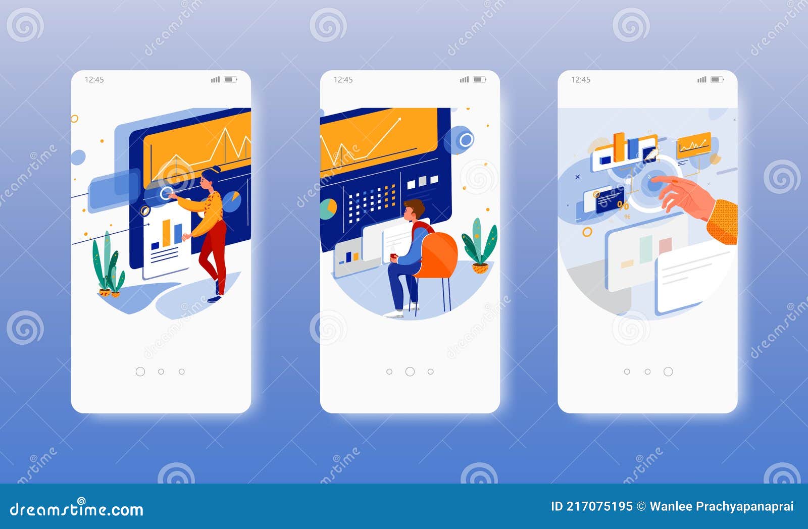 Research Data. Dashboard. Data Analysis. Mobile App Screens, Vector ...