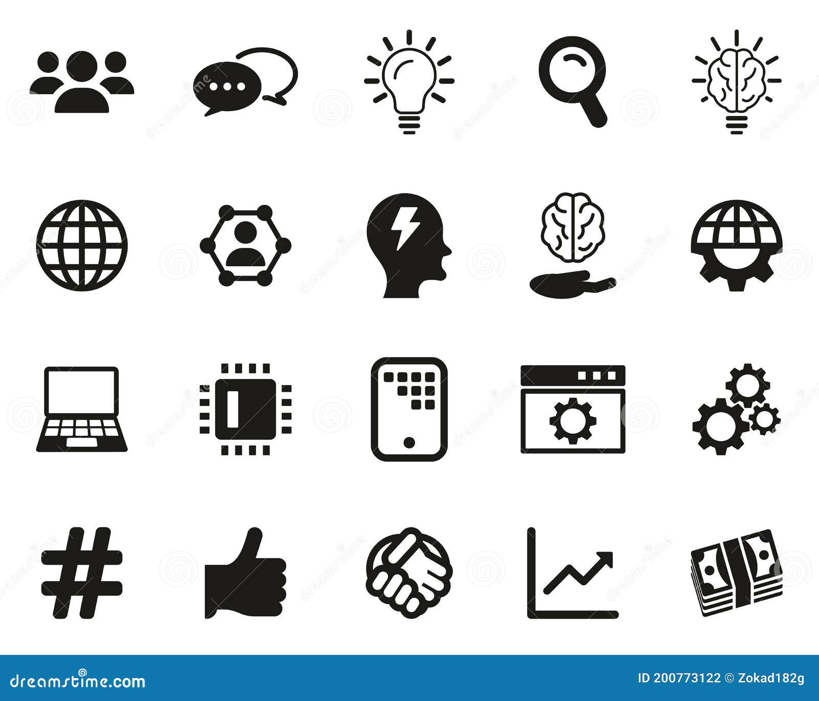 Research & Development Process Icons Black & White Set Big Stock Vector ...