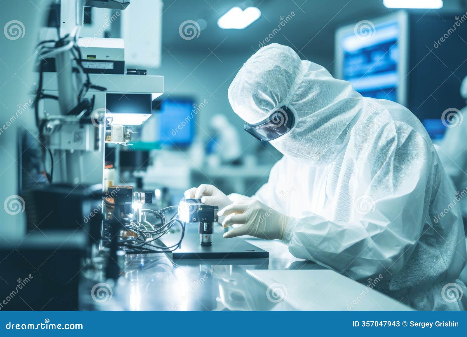 Research Factory Cleanroom Engineer Conducting Experiments in a ...