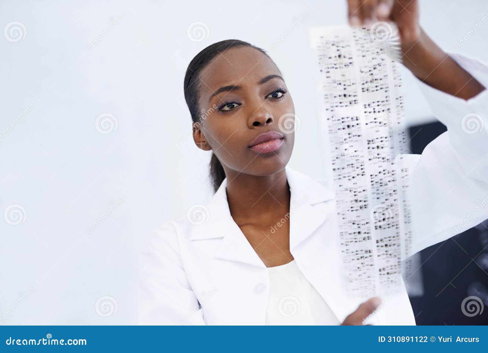 Research, Genetic Mapping and Black Woman Scientist with Dna, Print or ...