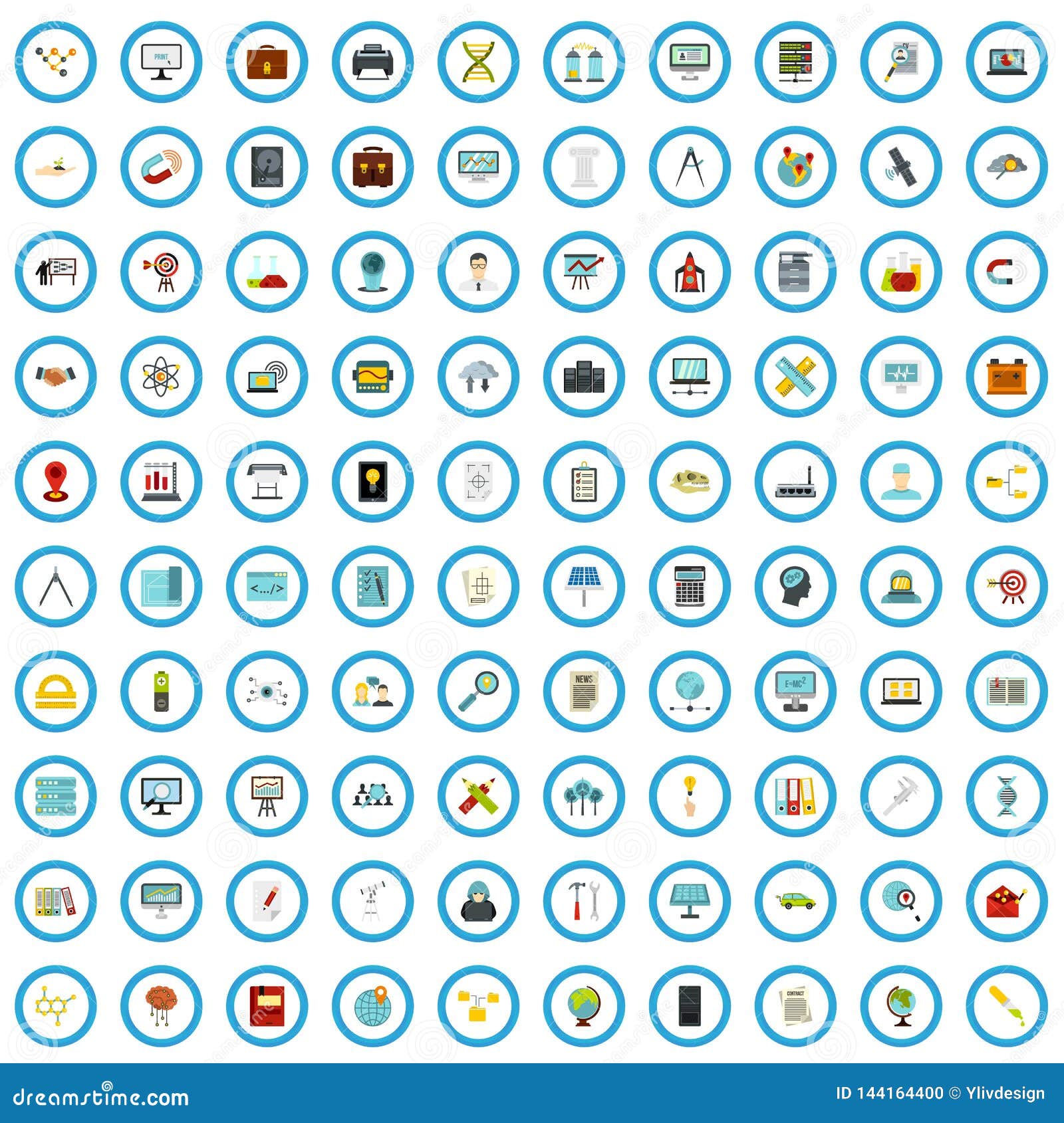 100 Research Icons Set, Flat Style Stock Vector - Illustration of ...
