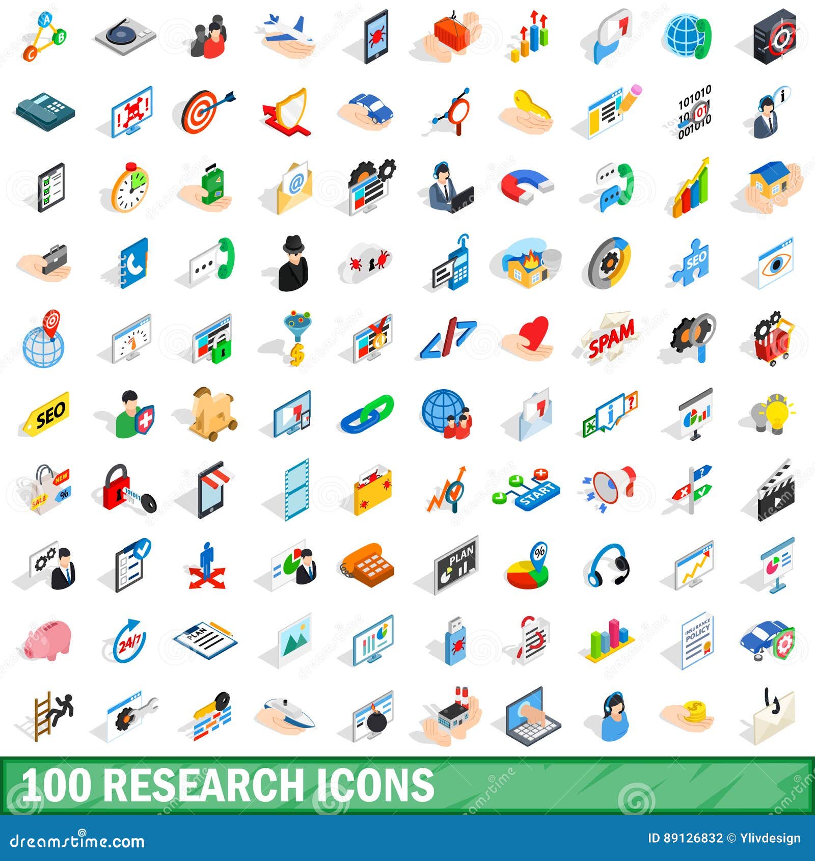 100 Research Icons Set, Isometric 3d Style Stock Vector - Illustration ...