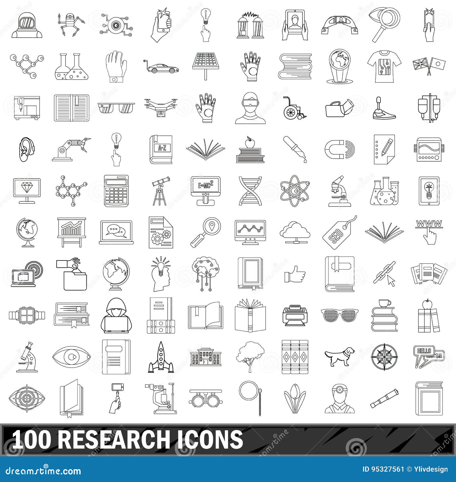 1000 Research Icons Set, Outline Style Stock Vector - Illustration of ...