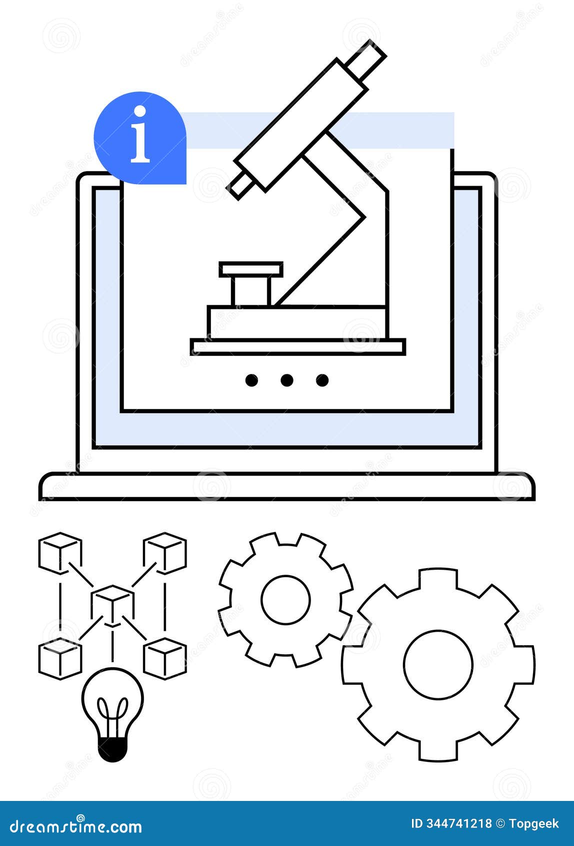 Research and Innovation Concept with Microscope, Laptop, Gears, and ...