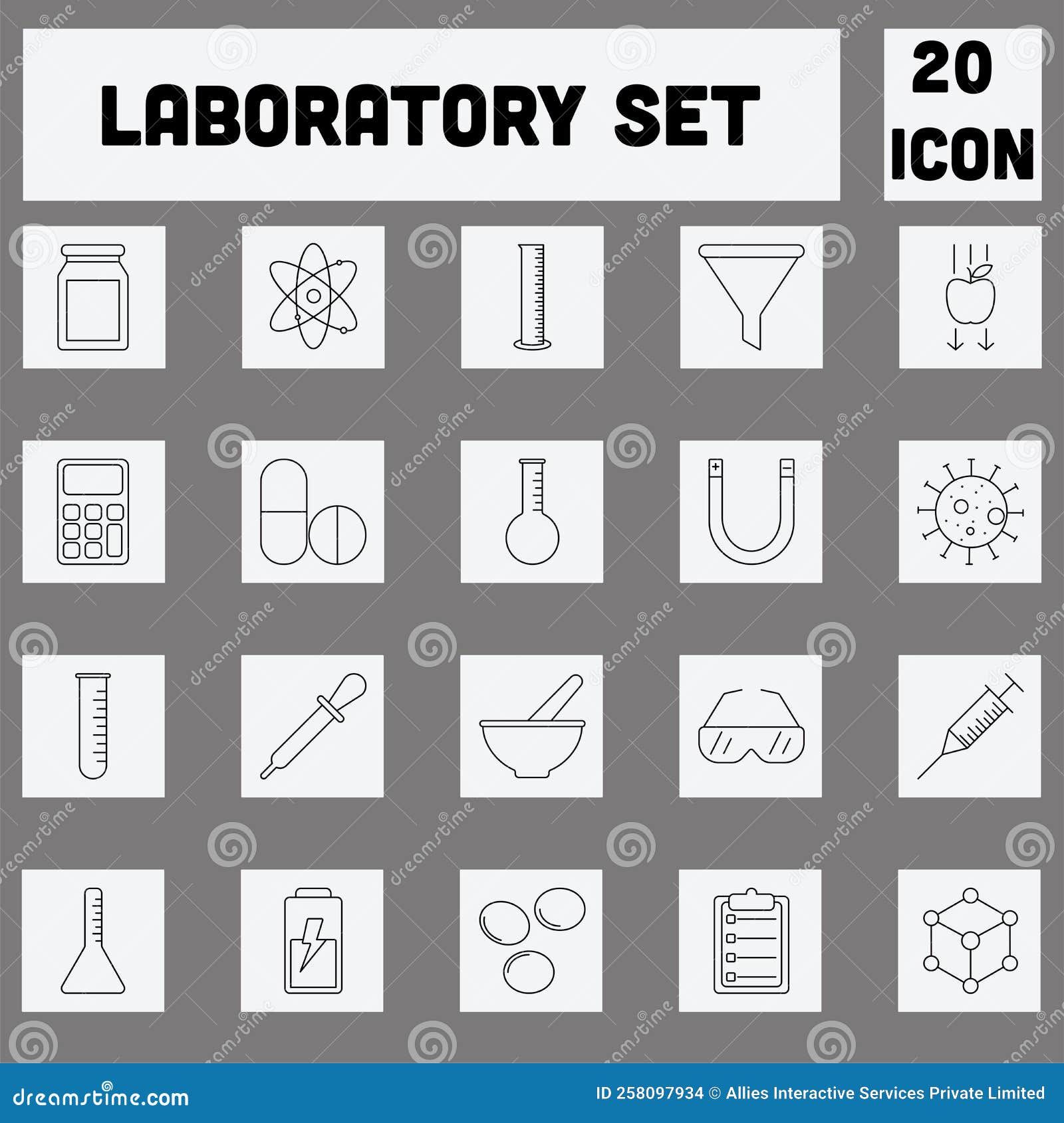 Research Lab Icon Set on Square Grey Stock Illustration - Illustration ...