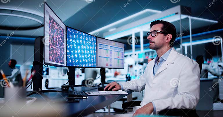 Research Lab Scientist Using Computer Stock Image - Image of portrait ...