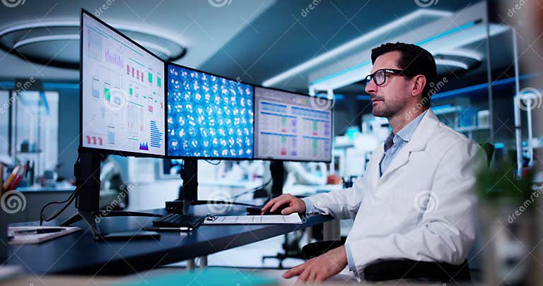 Research Lab Scientist Using Computer Stock Photo - Image of desktop ...