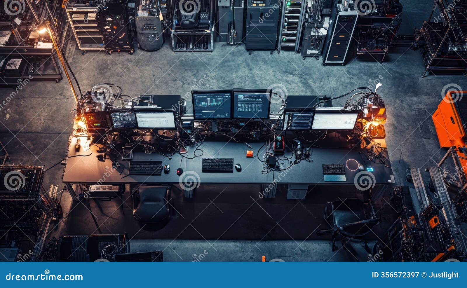 Research Laboratory with Computers Showing Code and Schematics on ...