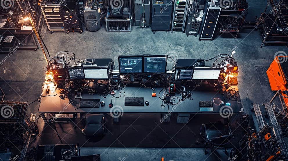 Research Laboratory with Computers Showing Code and Schematics on ...