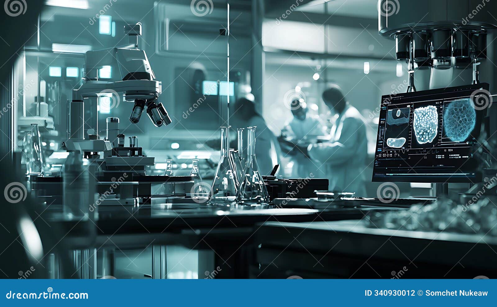 Research Laboratory with Microscope and Digital Analysis Equipment ...