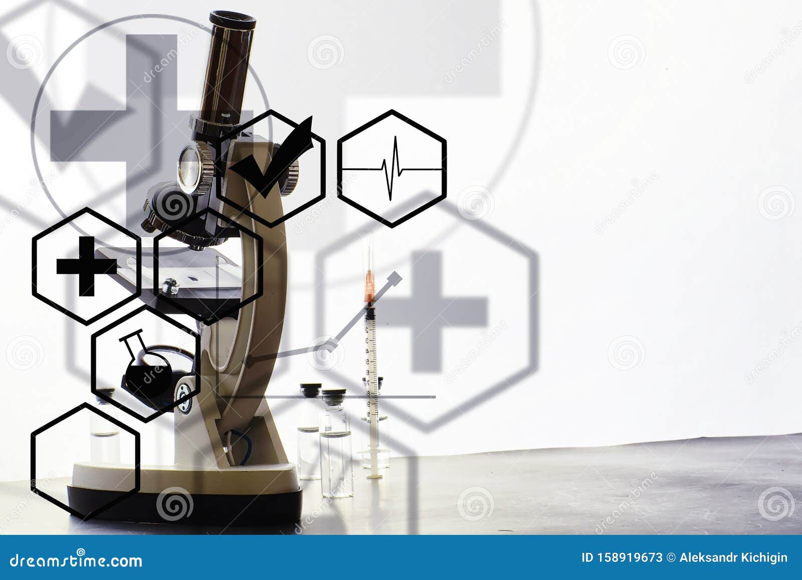 Research Laboratory. Test Tubes and Microscope on the Table. Double ...