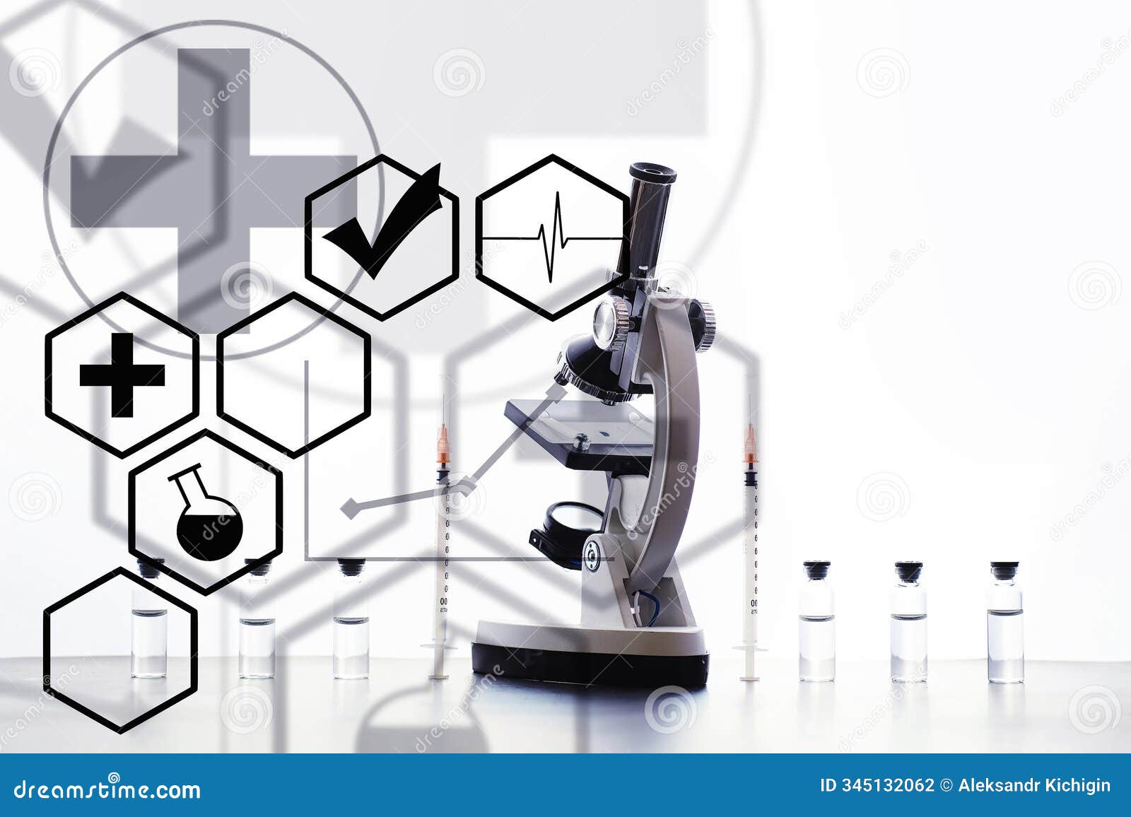 Research Laboratory. Test Tubes and Microscope on the Table. Double ...