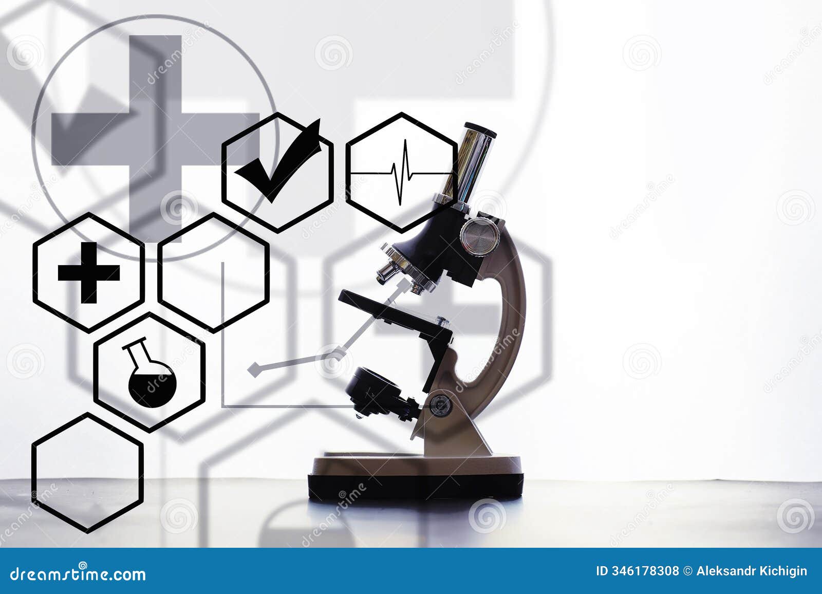 Research Laboratory. Test Tubes and Microscope on the Table. Double ...