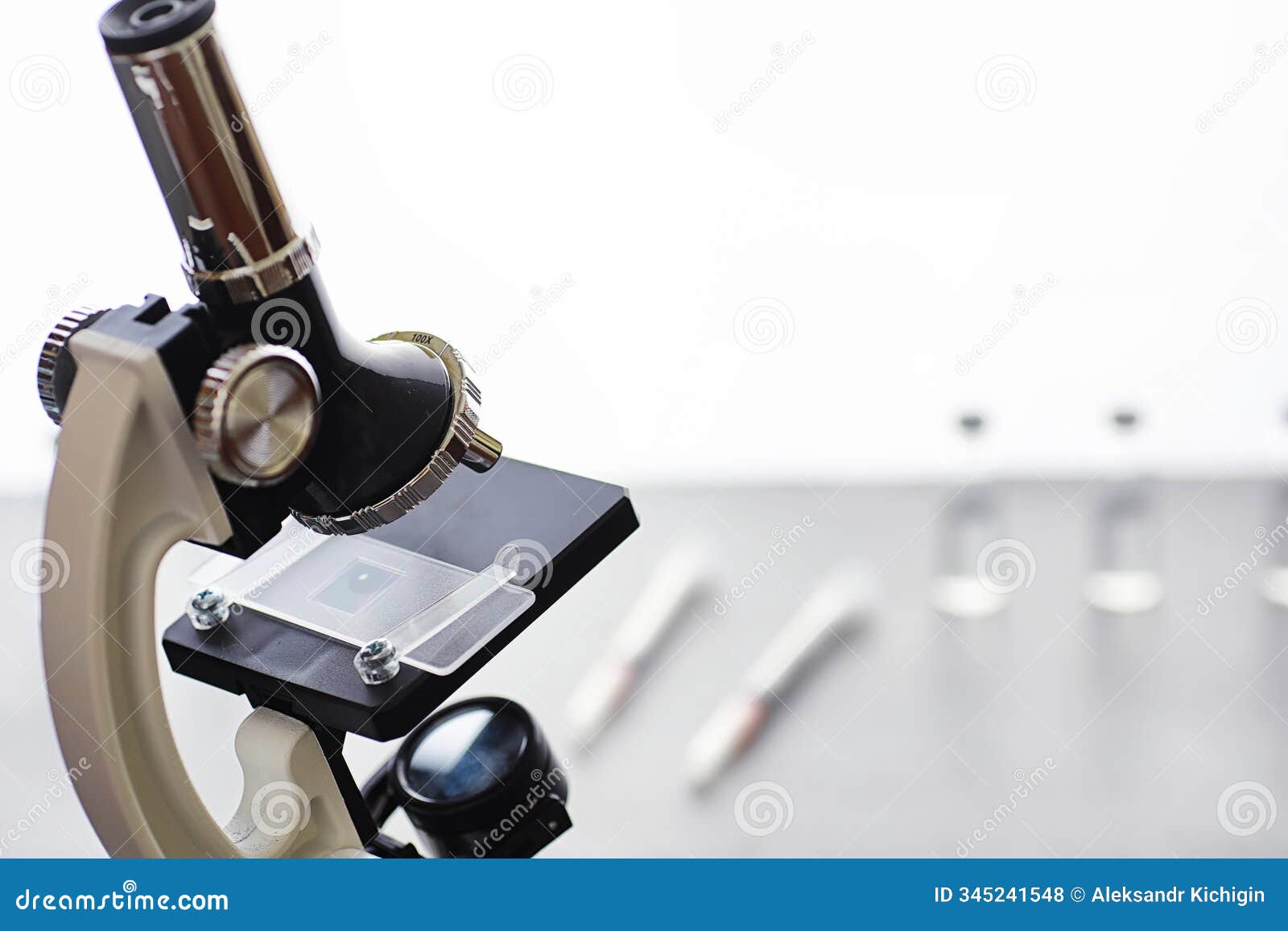 Research Laboratory. Test Tubes and Microscope on the Table on a White ...