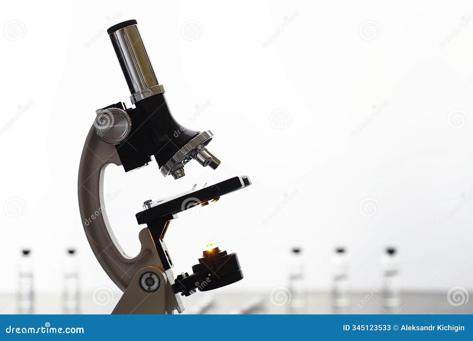 Research Laboratory. Test Tubes and Microscope on the Table on a White ...