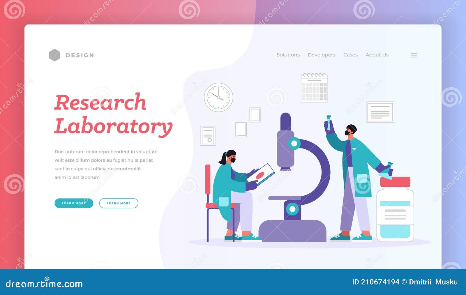 Male and Female Researchers Working in Lab. Banner Template Stock ...