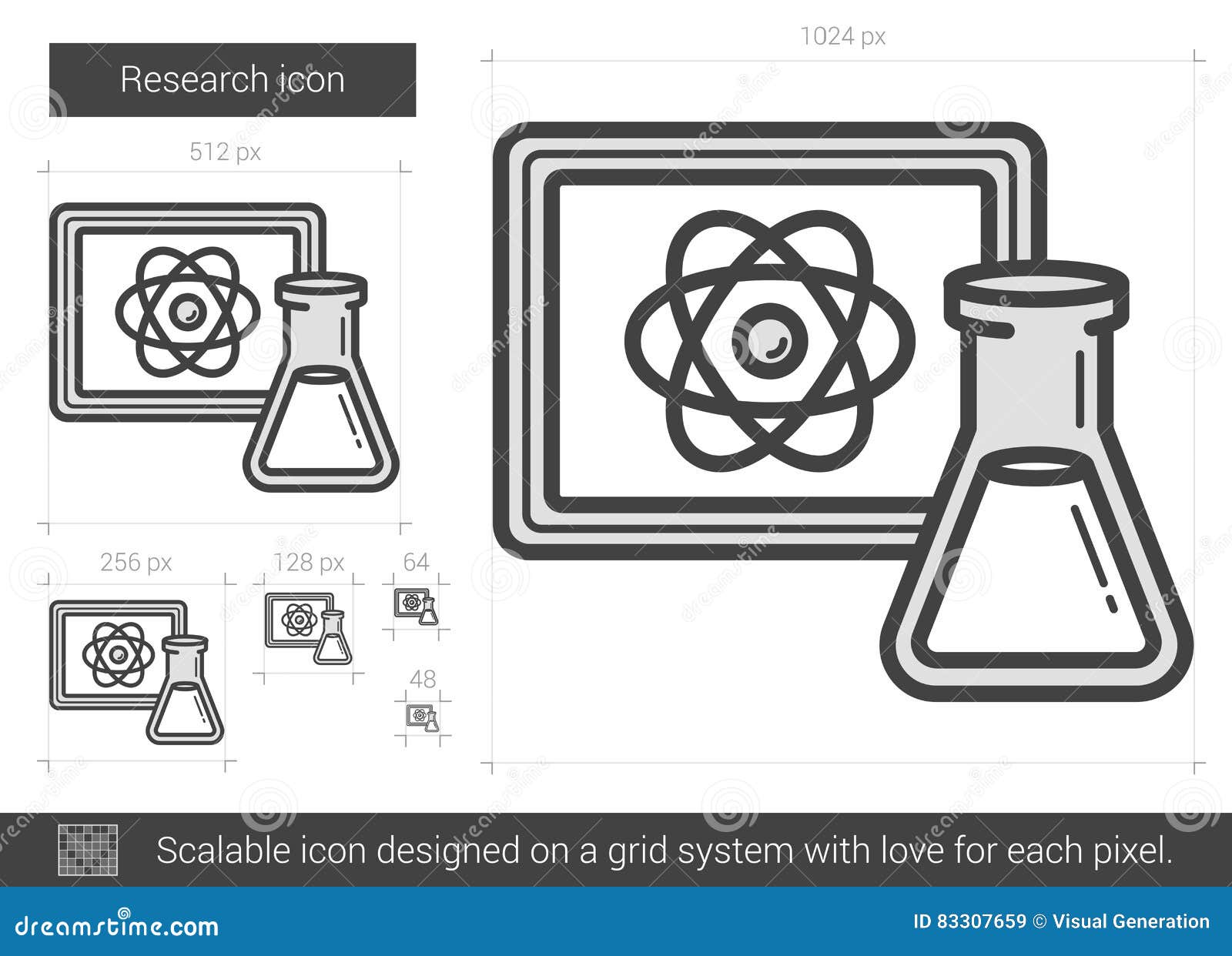 Research line icon. stock vector. Illustration of atom - 83307659