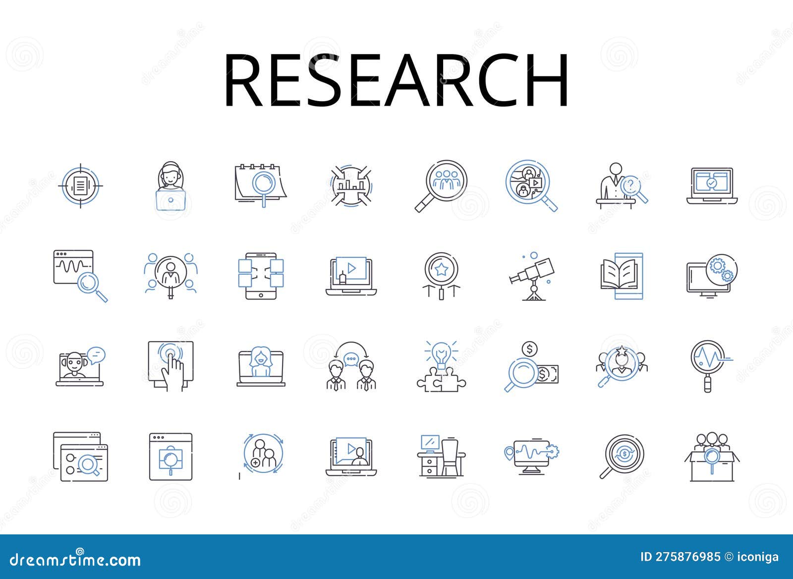 Research Line Icons Collection. Analysis, Study, Inquiry, Investigation ...