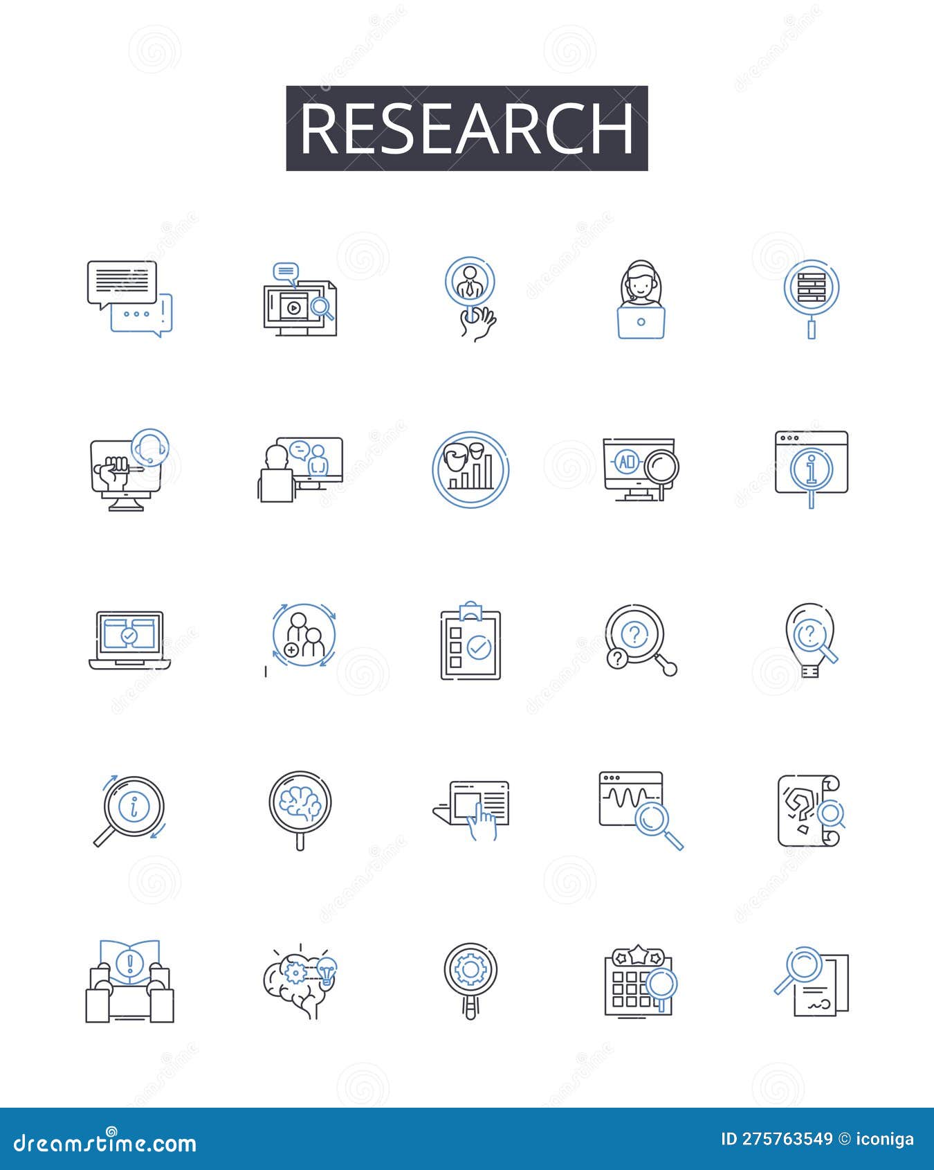 Research Line Icons Collection. Analysis, Study, Inquiry, Investigation ...