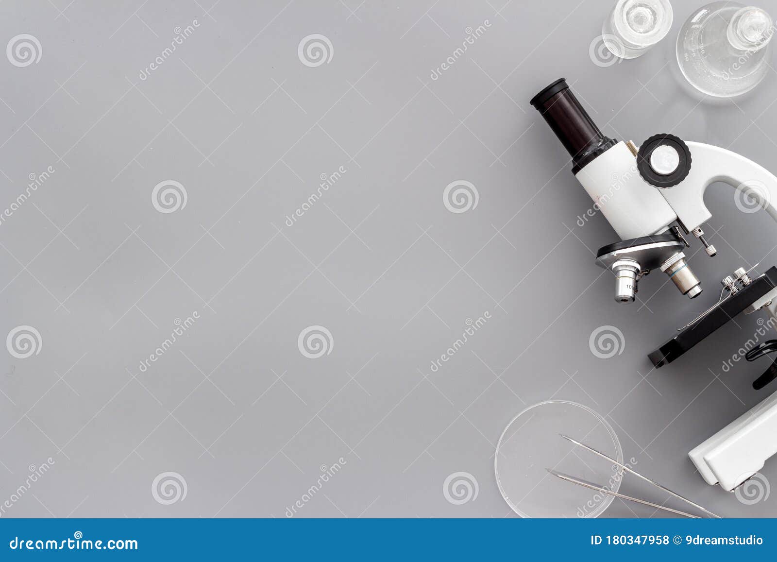 Research with Microscope. Laboratory Backround with Blood Sample on ...