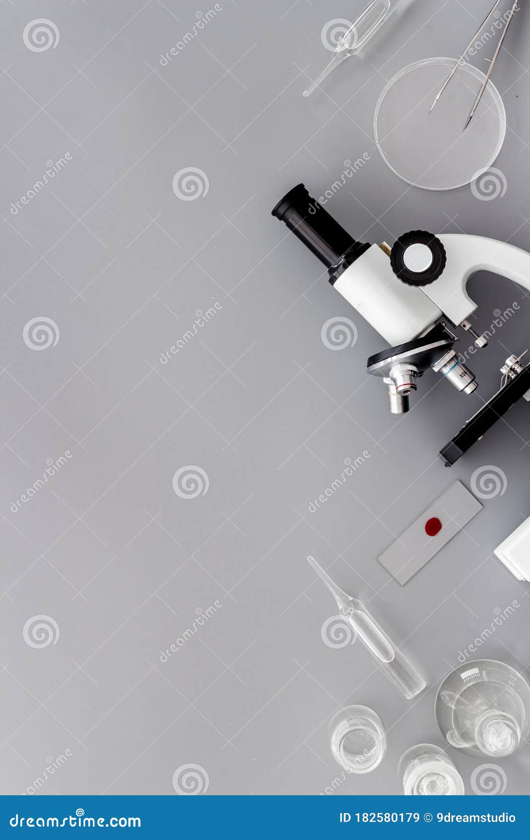 Research with Microscope. Laboratory Backround with Blood Sample on ...