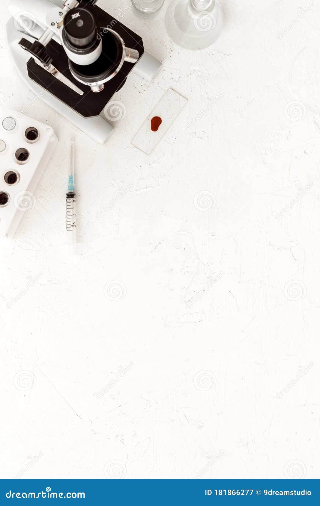 Research with Microscope. Laboratory Backround with Blood Sample on ...