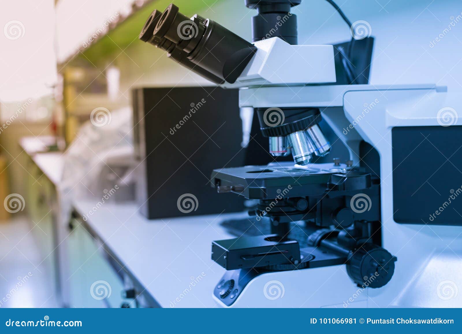 Research Microscope in Laboratory Room Stock Image - Image of ...