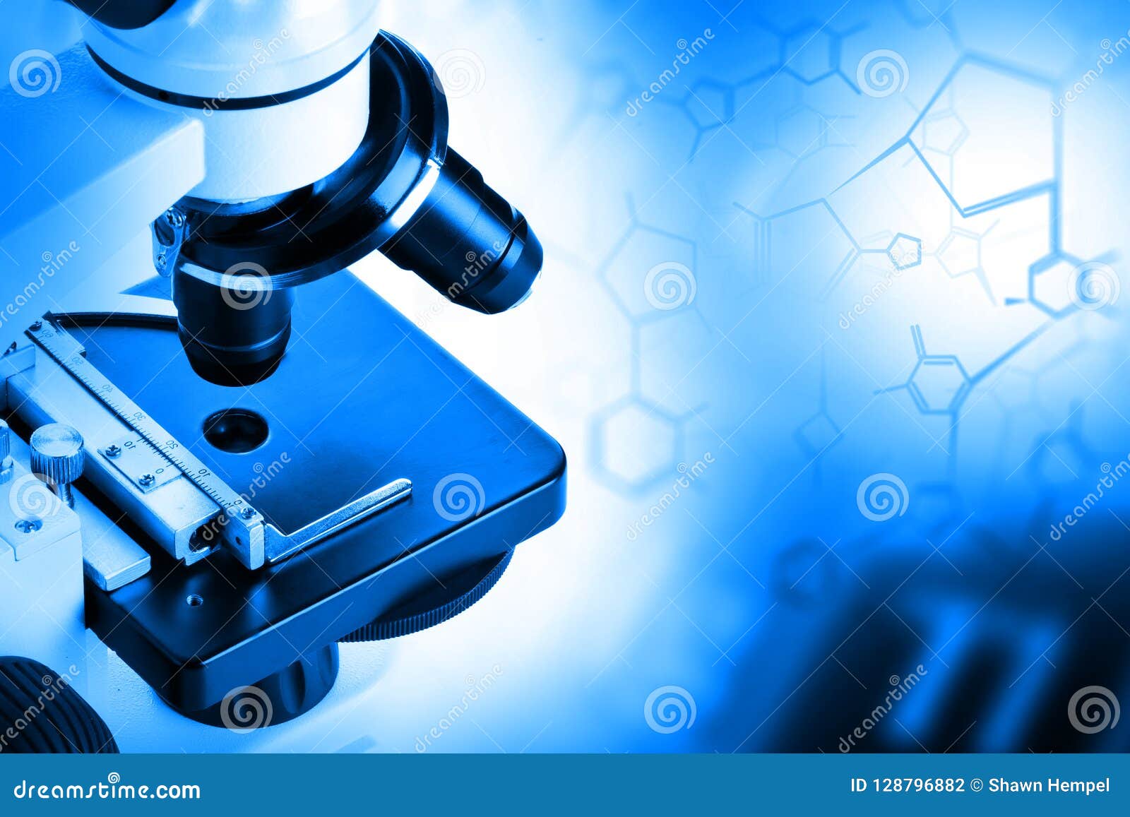 Research Microscope with Molecule Structural Formula - Research Stock ...