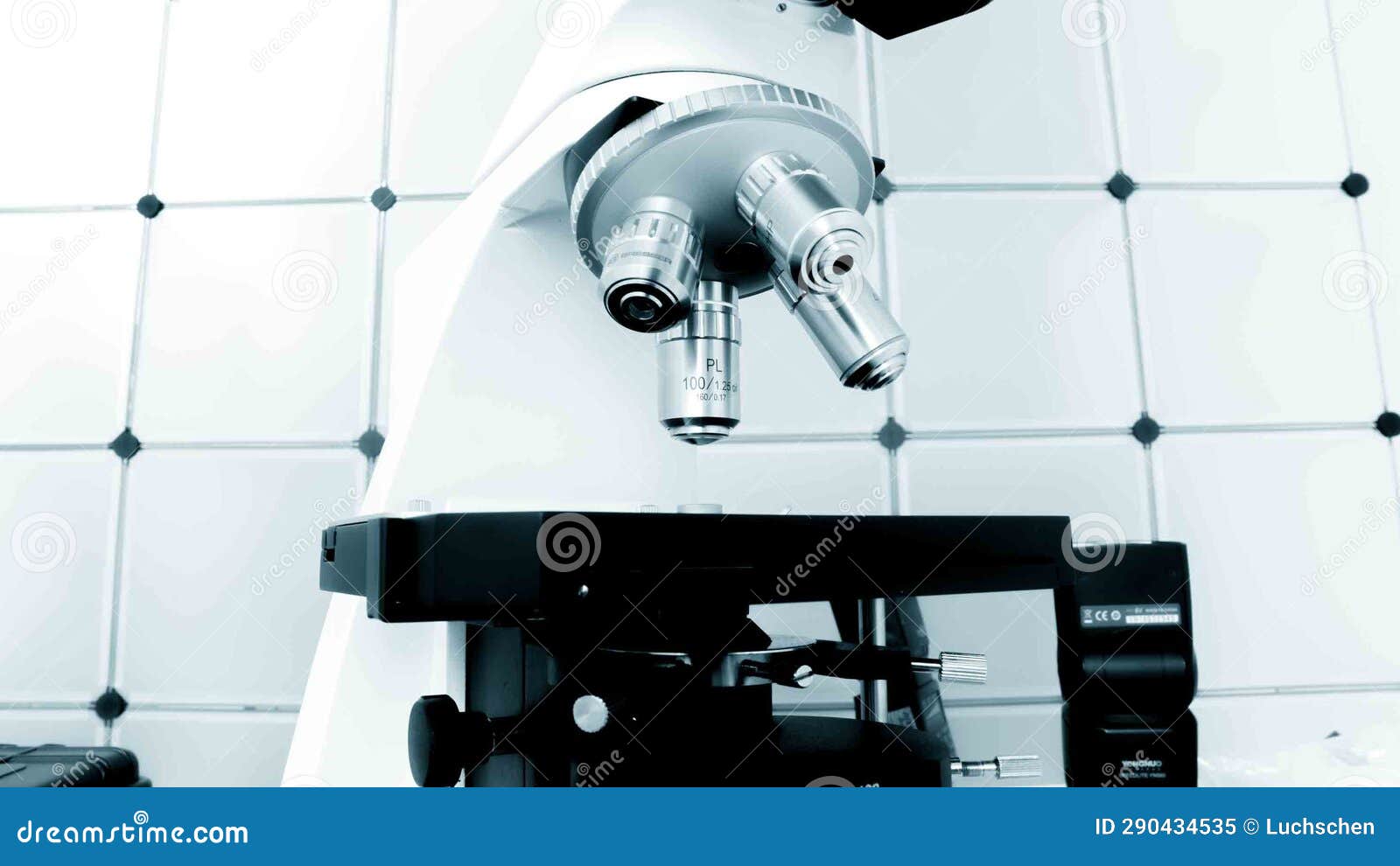 Research Optical Microscope in Blue Tones Stock Image - Image of ...
