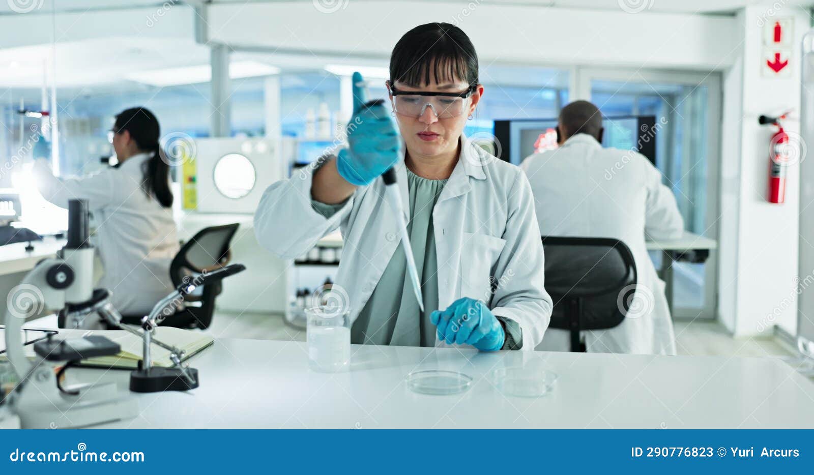 Research, Pipette or Scientist in Laboratory for Particles, Medical ...