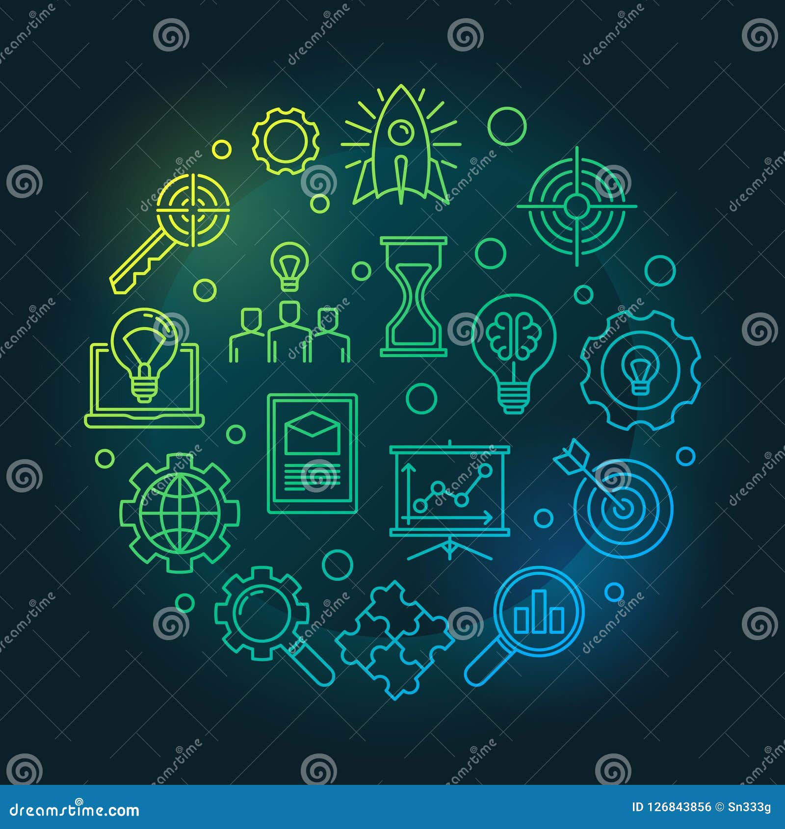 Research Round Vector Creative Illustration in Thin Line Style Stock ...