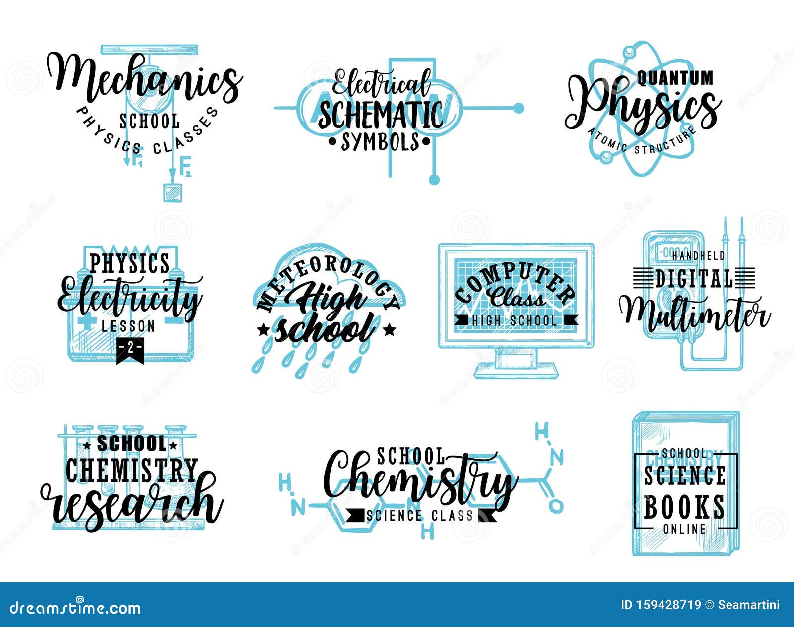 Research , Science Subjects Lettering Icons Stock Vector - Illustration ...