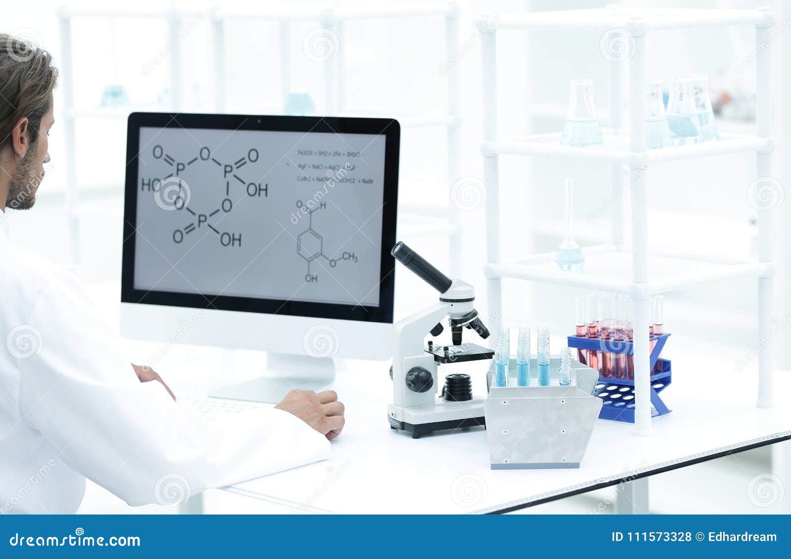 Research Scientist Using Computer Chemistry Laboratory Stock Photo ...