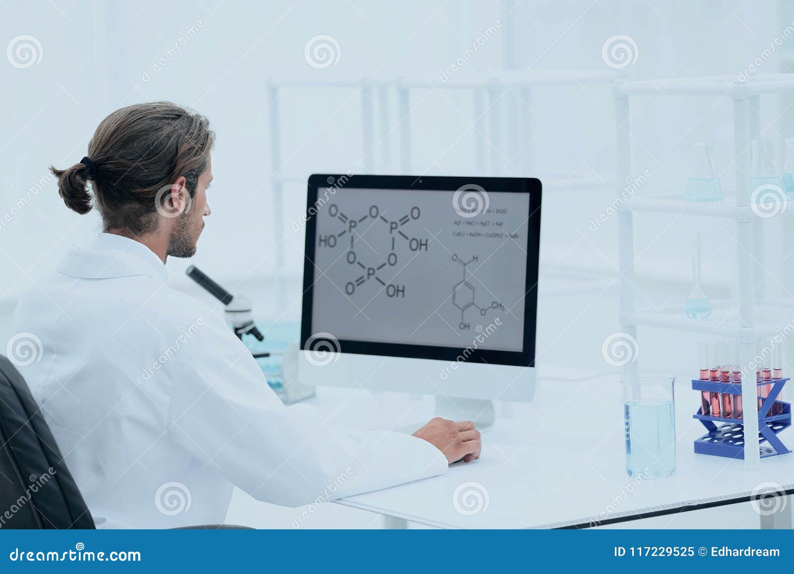 Research Scientist Using Computer Chemistry Laboratory Stock Image ...