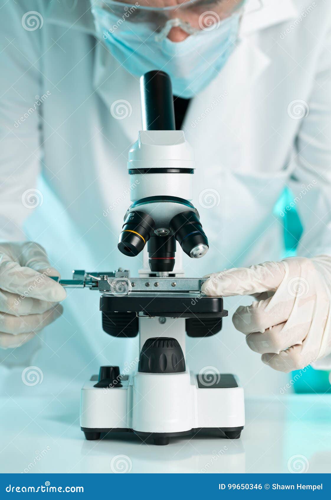 Research Scientist Working with Specimen Plate on Microscope Wit Stock ...