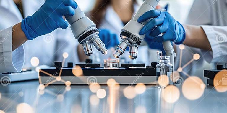 Research Scientists Conduct Experiments in a Laboratory Using Advanced Microscopes Stock Image ...