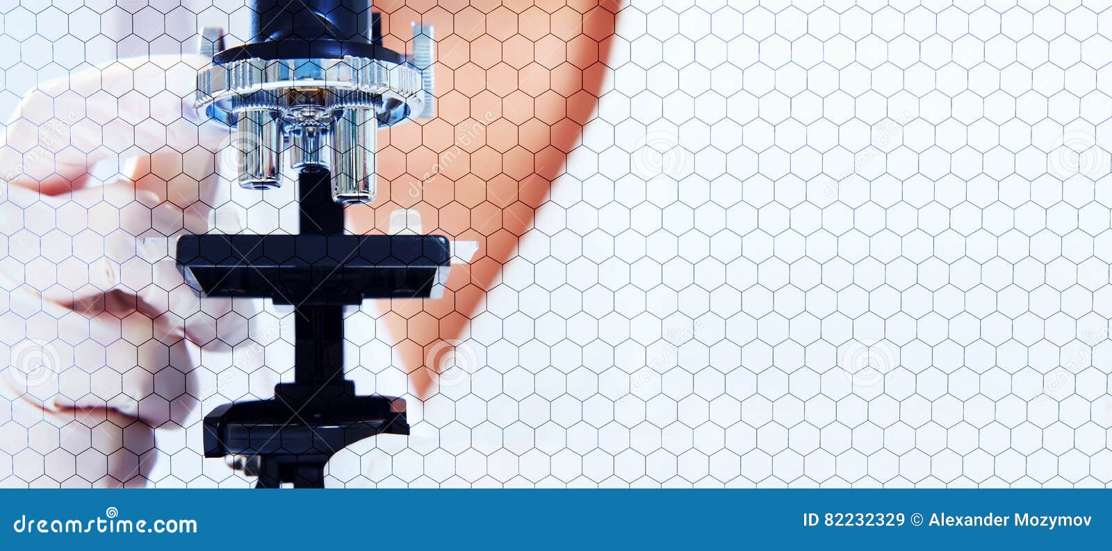 Research Scientists in the Microscope with Hexagonal Cell Stock Image ...