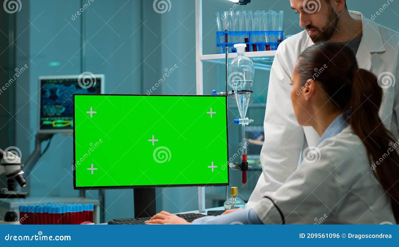 Research Scientists Using Desktop Computer with Mock Up Template Stock ...