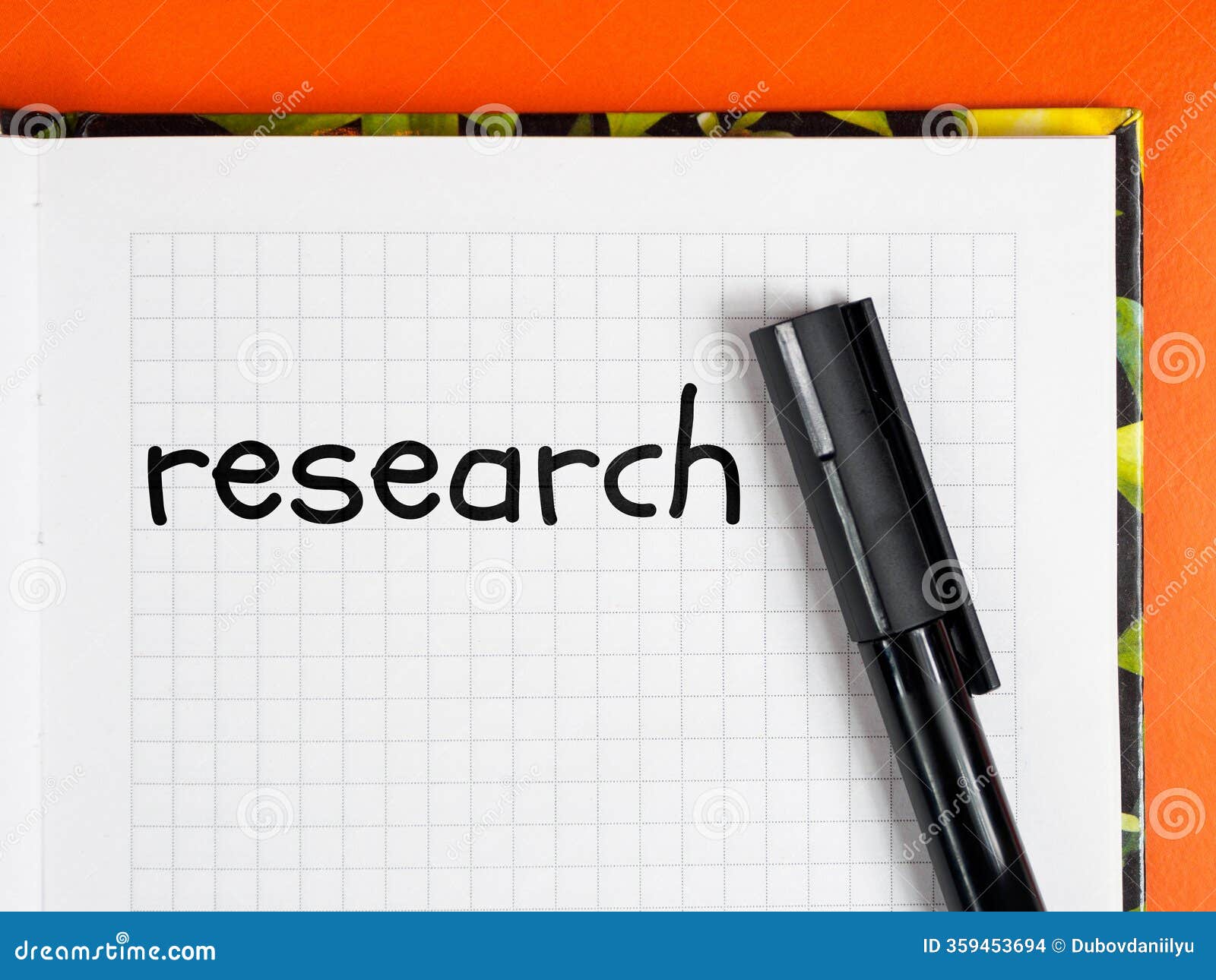 Research Title Inscription on Notepad Page Colored Background Stock ...