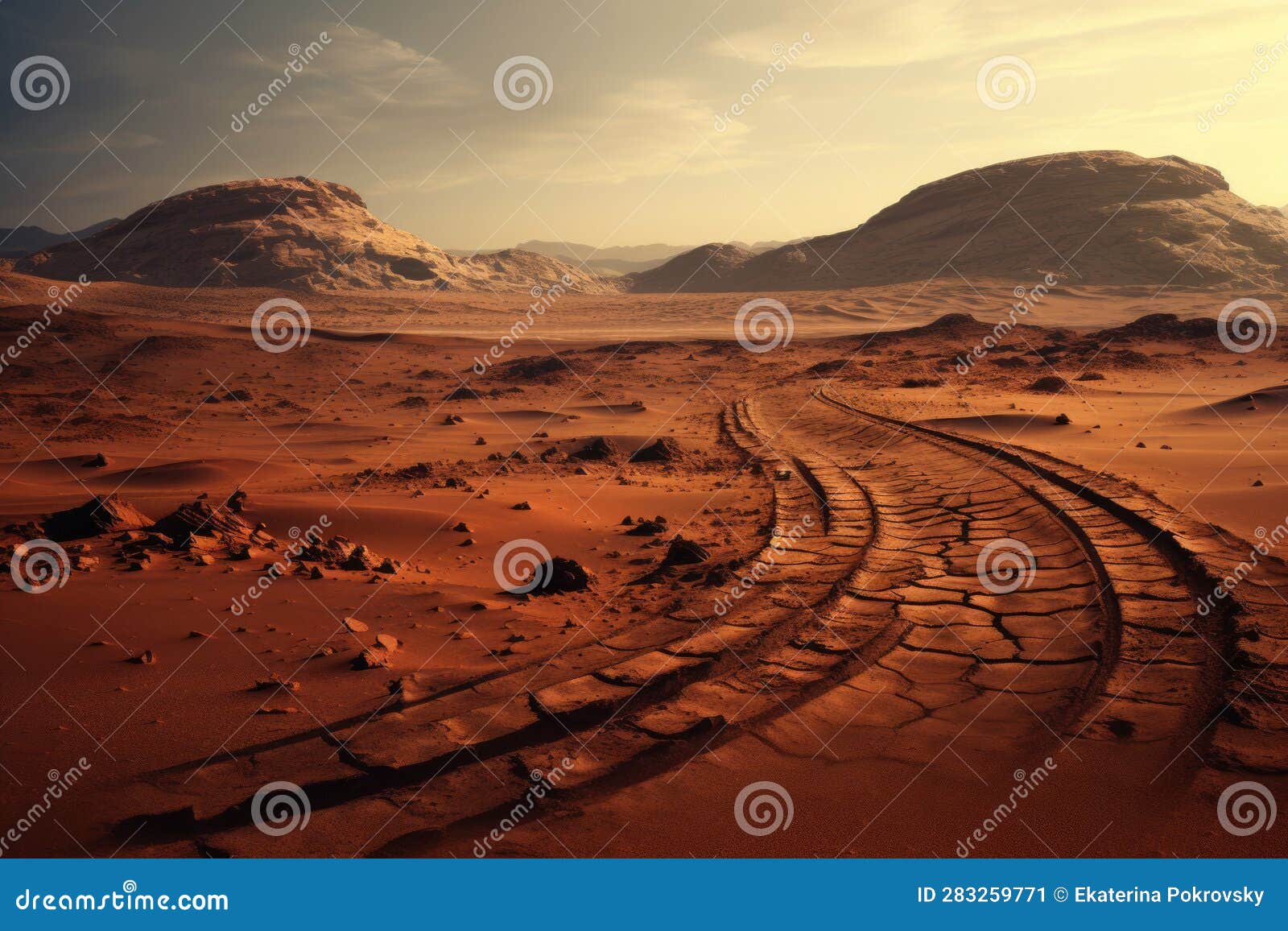 Research Vehicle Traces on Surface of Mars Stock Illustration ...