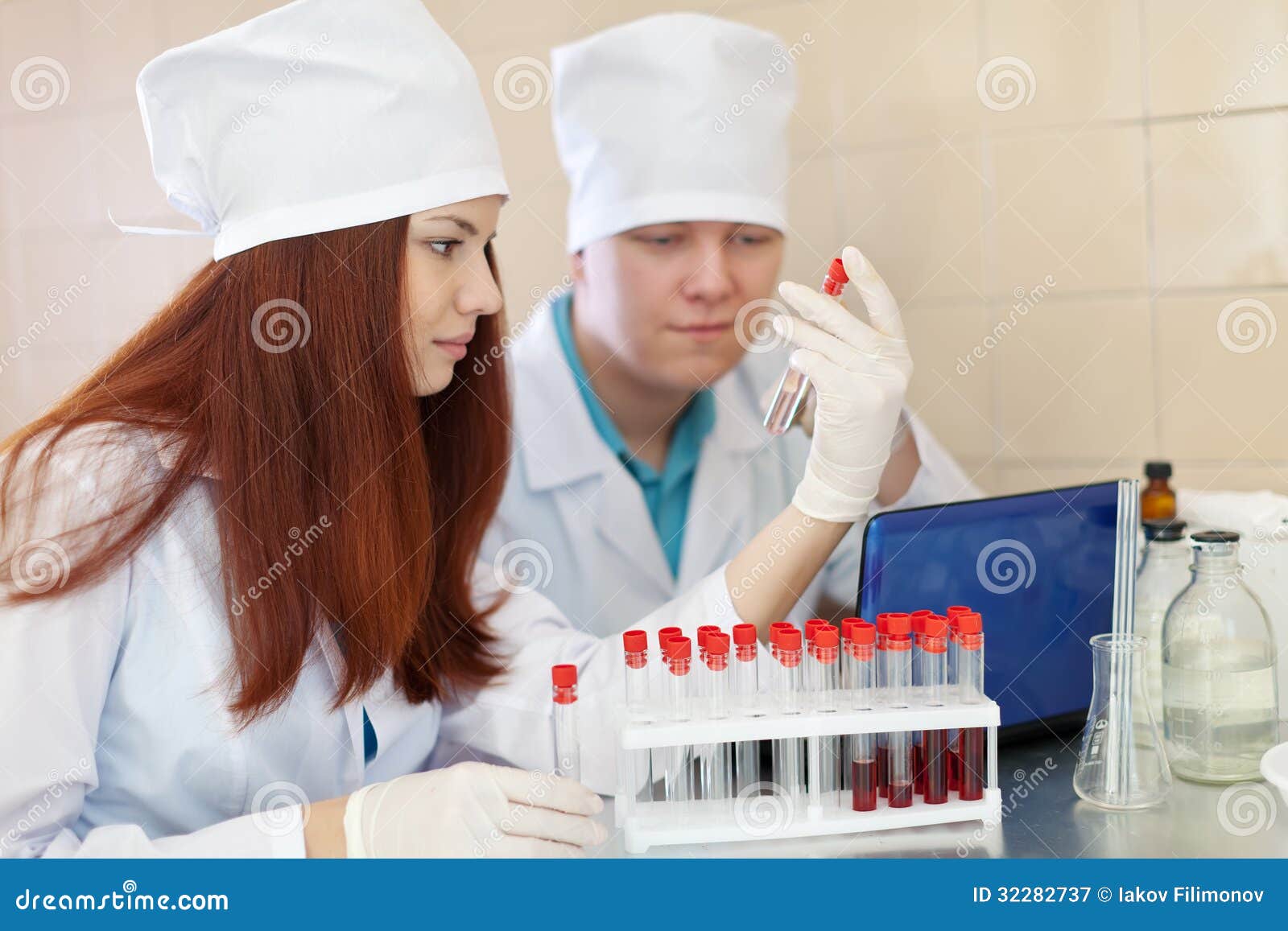 Research Workers with Test Tubes Stock Image - Image of chemist, people ...