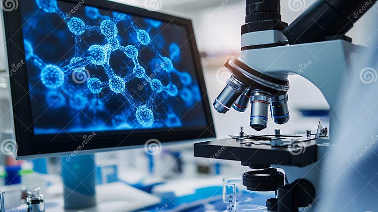 Researcher Analyzing Molecular Structures Under Microscope Stock ...